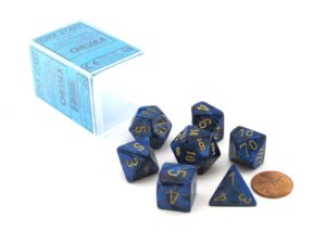 chessex polyhedral 7-die scarab dice set - royal blue with gold chx 27427