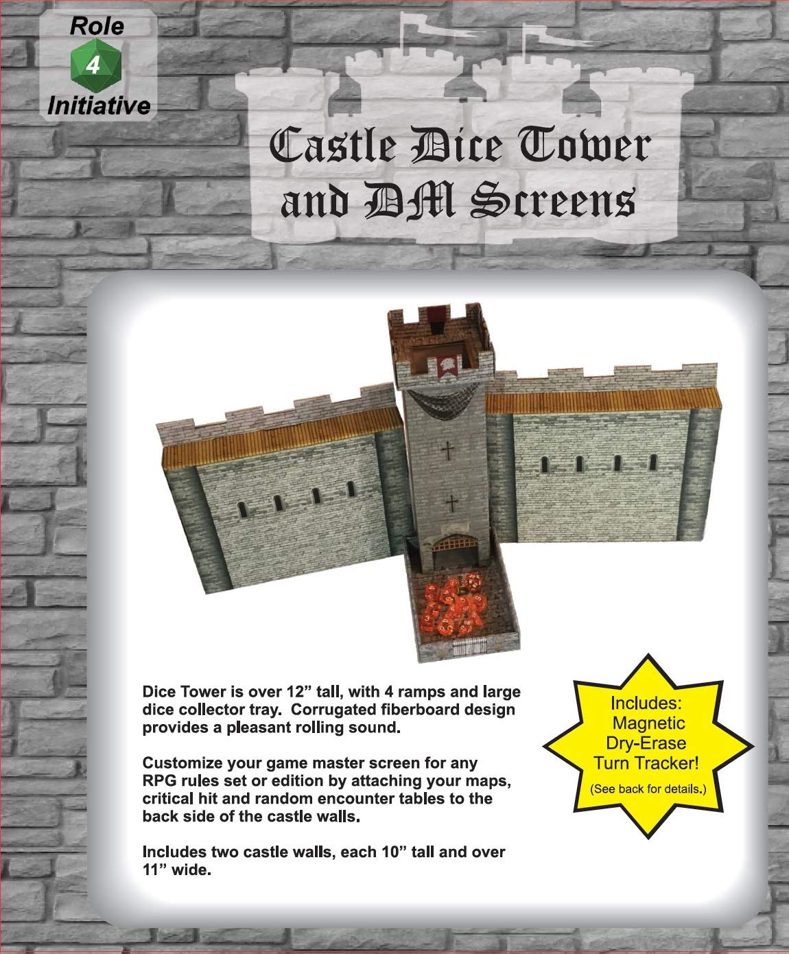 Castle Keep Dice Tower, 2 Castle Wall DM Screens with Magnetic Initiative Turn Tracker