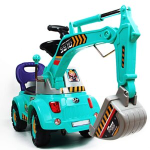 poco divo blue digger scooter, ride-on excavator, pulling cart, pretend play construction truck