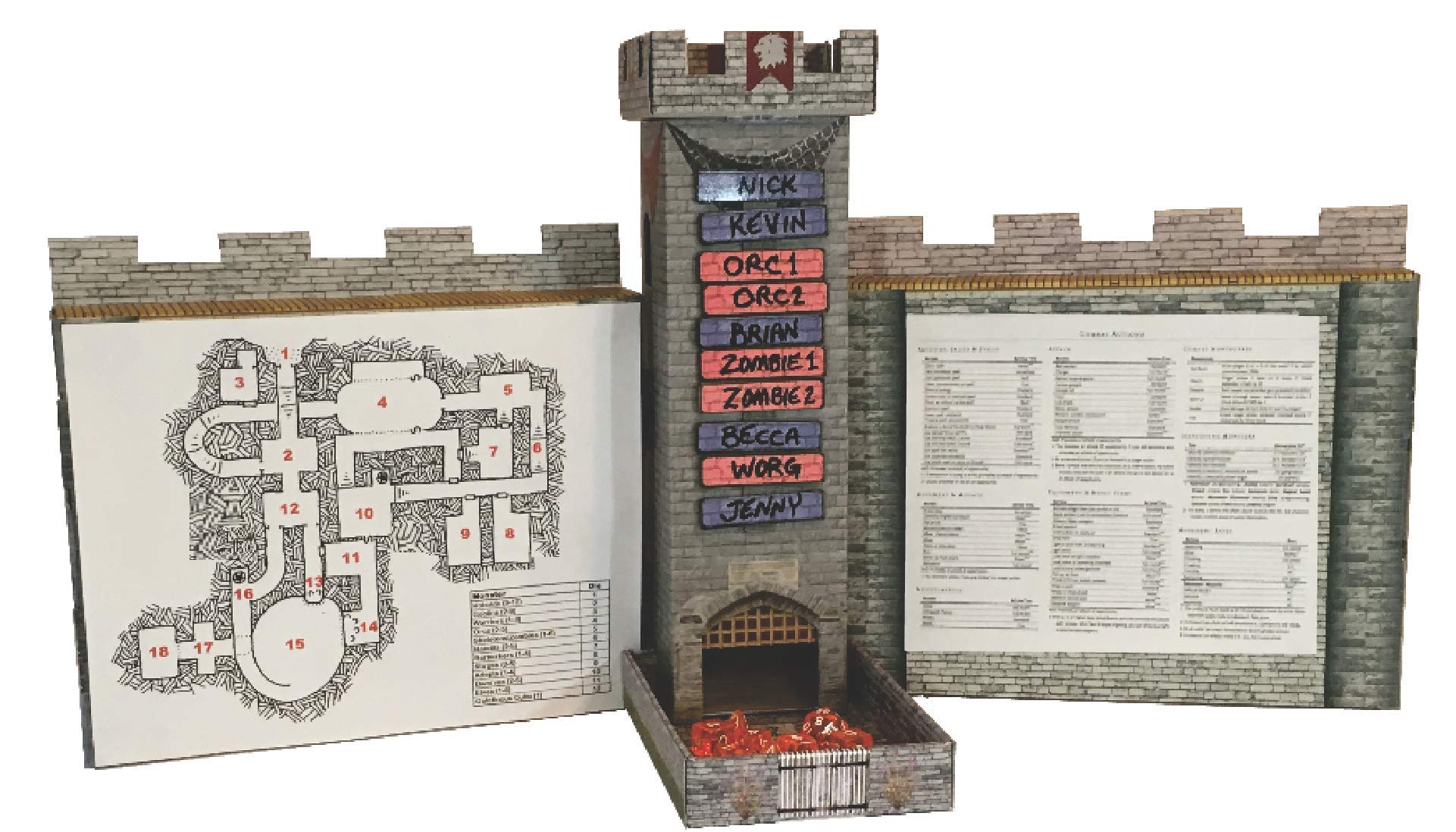 Castle Keep Dice Tower, 2 Castle Wall DM Screens with Magnetic Initiative Turn Tracker