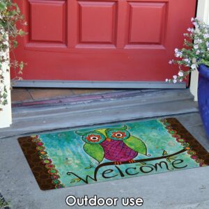 Toland Home Garden 800004 Rainbow Owl Welcome Door Mat 18x30 Inch Bird Outdoor Doormat for Entryway Indoor Entrance