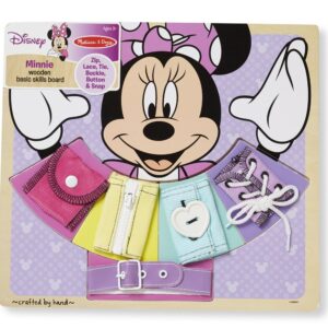 Melissa & Doug Disney Minnie Mouse Wooden Basic Skills Board - Zip, Lace, Tie, Buckle, Button, and Snap