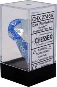 chessex manufacturing nebula dark blue white numbers dice set of 7 chx-27466