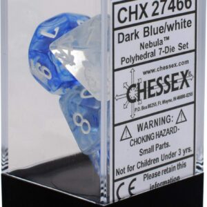 Chessex Manufacturing Nebula Dark Blue White Numbers Dice Set Of 7 CHX-27466