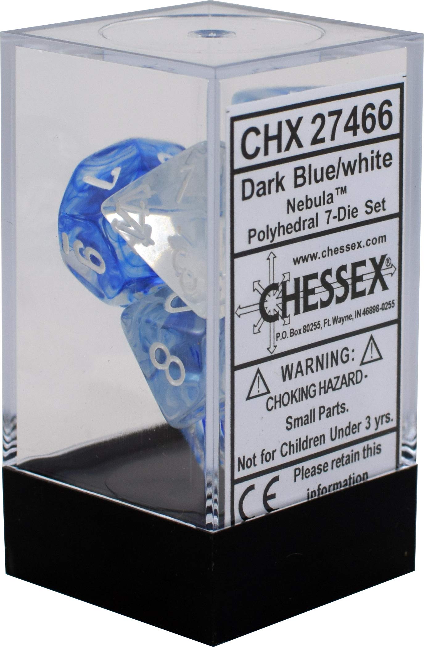 Chessex Manufacturing Nebula Dark Blue White Numbers Dice Set Of 7 CHX-27466