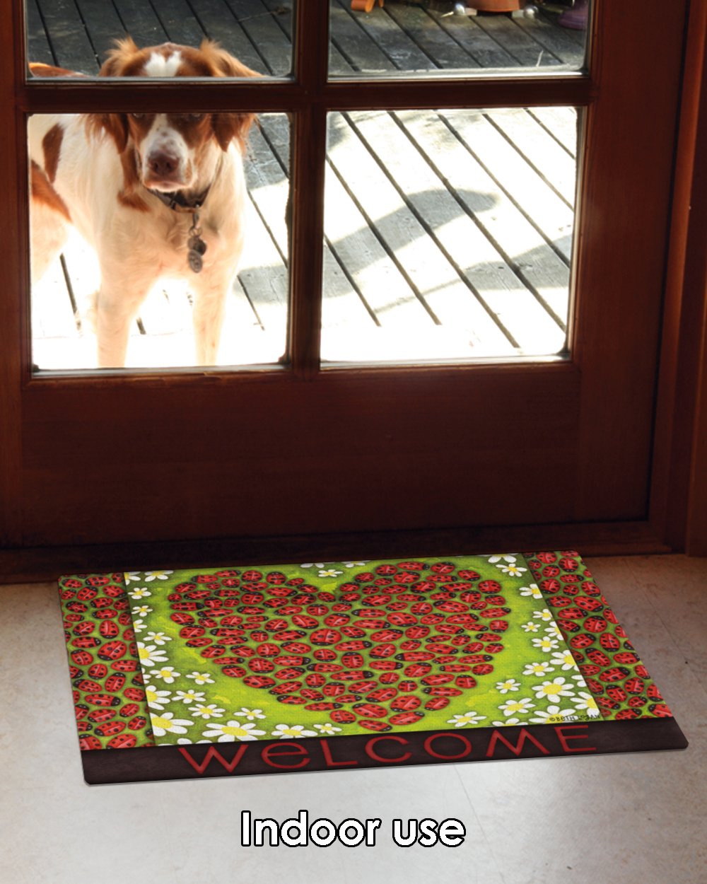 Toland Home Garden 800003 Ladybug Heart Summer Door Mat 18x30 Inch Welcome Outdoor Doormat for Entryway Indoor Entrance