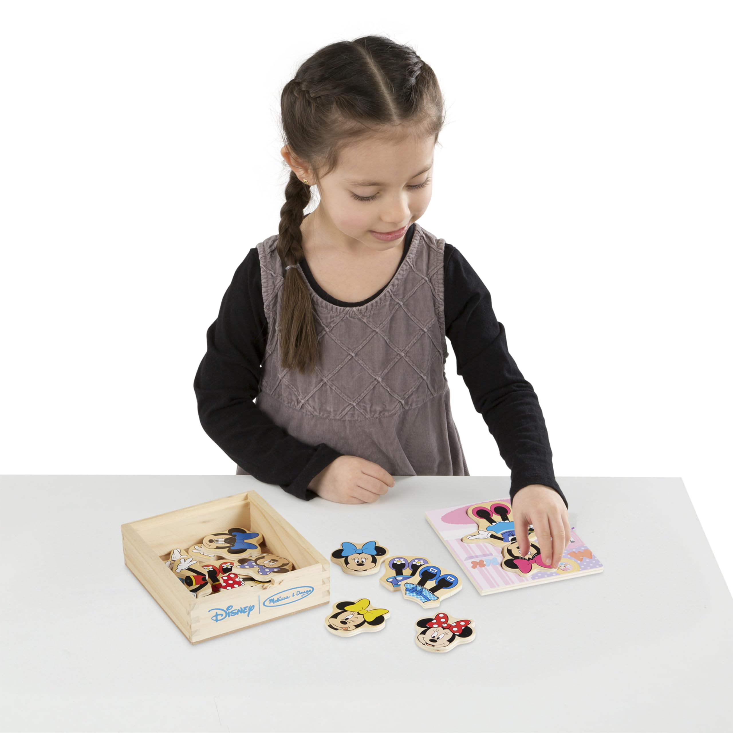 Melissa & Doug Disney Minnie Mouse Mix and Match Dress-Up Wooden Play Set (18 pcs) - Minnie Mouse Toys For Disney Fans, Fashion Puzzle Travel Toys For Kids Ages 3+