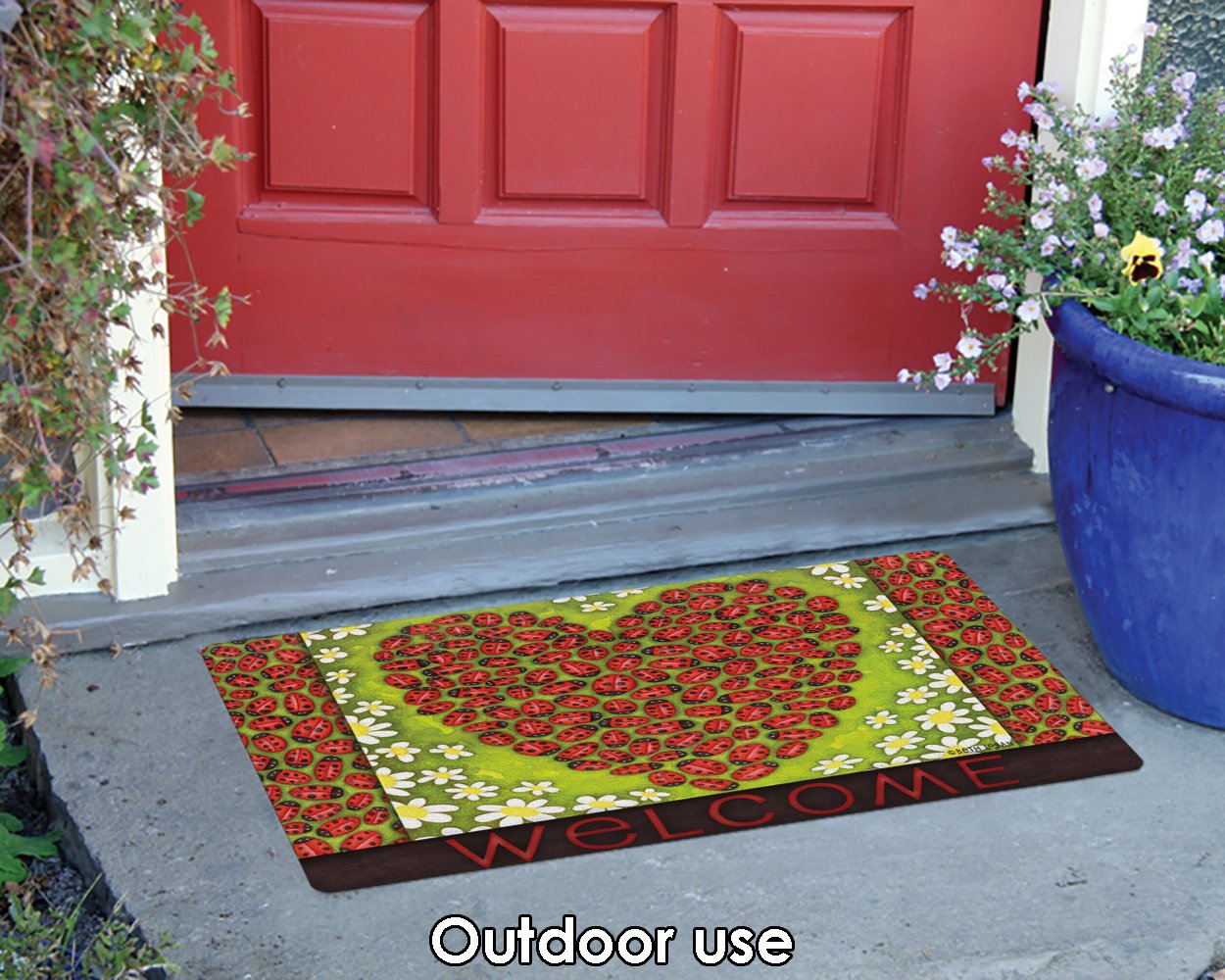 Toland Home Garden 800003 Ladybug Heart Summer Door Mat 18x30 Inch Welcome Outdoor Doormat for Entryway Indoor Entrance