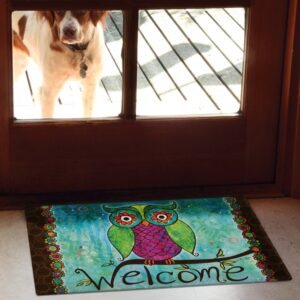 Toland Home Garden 800004 Rainbow Owl Welcome Door Mat 18x30 Inch Bird Outdoor Doormat for Entryway Indoor Entrance