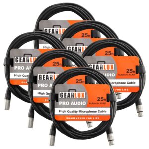 gearlux xlr microphone cable, fully balanced, male to female, 25 feet - 6 pack