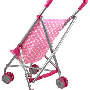 Precious Toys Baby Doll Stroller, Pink & White Polka Dots Baby Stroller for Dolls, Foldable Toy Baby Stroller, Toy Stroller for Baby Dolls, Doll Strollers for Girls 2 Years Old and Older, Toddlers