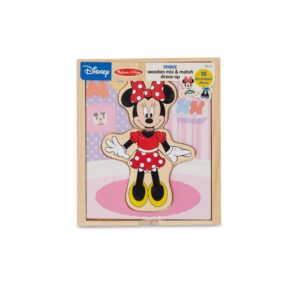 Melissa & Doug Disney Minnie Mouse Mix and Match Dress-Up Wooden Play Set (18 pcs) - Minnie Mouse Toys For Disney Fans, Fashion Puzzle Travel Toys For Kids Ages 3+