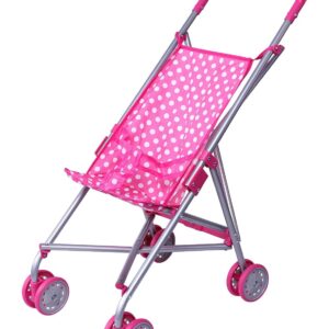 Precious Toys Baby Doll Stroller, Pink & White Polka Dots Baby Stroller for Dolls, Foldable Toy Baby Stroller, Toy Stroller for Baby Dolls, Doll Strollers for Girls 2 Years Old and Older, Toddlers