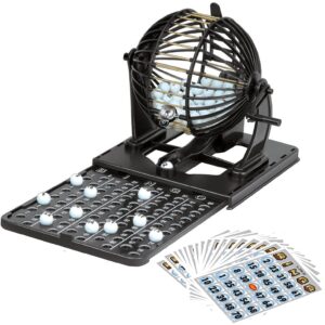 liberty imports classic bingo cage game set with numbered balls, tracker board, reusable cards, and tumbler - perfect for adults, seniors, family, kids, and party nights