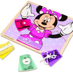 Melissa & Doug Disney Minnie Mouse Wooden Basic Skills Board - Zip, Lace, Tie, Buckle, Button, and Snap