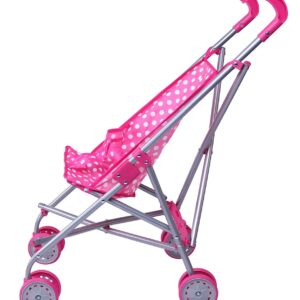 Precious Toys Baby Doll Stroller, Pink & White Polka Dots Baby Stroller for Dolls, Foldable Toy Baby Stroller, Toy Stroller for Baby Dolls, Doll Strollers for Girls 2 Years Old and Older, Toddlers