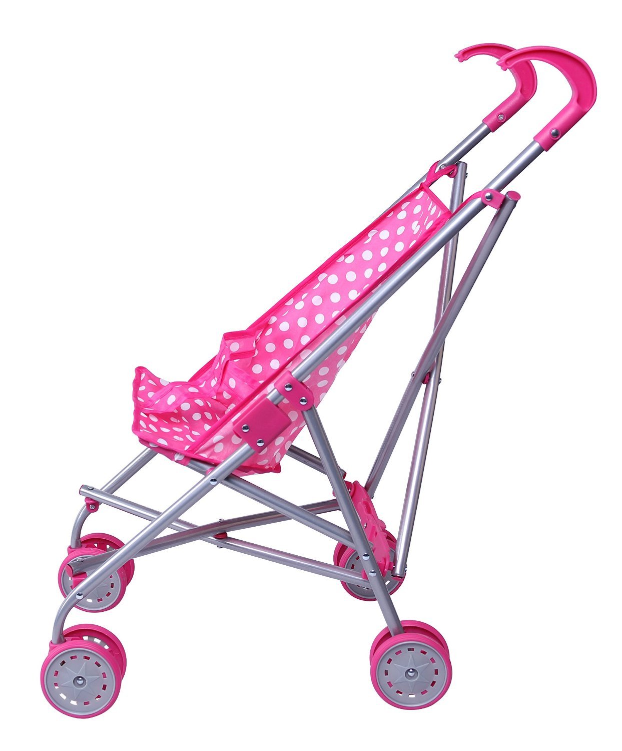 Precious Toys Baby Doll Stroller, Pink & White Polka Dots Baby Stroller for Dolls, Foldable Toy Baby Stroller, Toy Stroller for Baby Dolls, Doll Strollers for Girls 2 Years Old and Older, Toddlers