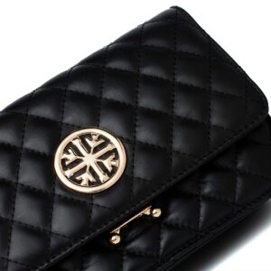 Women Genuine Leather Shoulder Bag Ladies Fashion Clutch Purses Quilted Crossbody Bags With Chain - Quilted Black