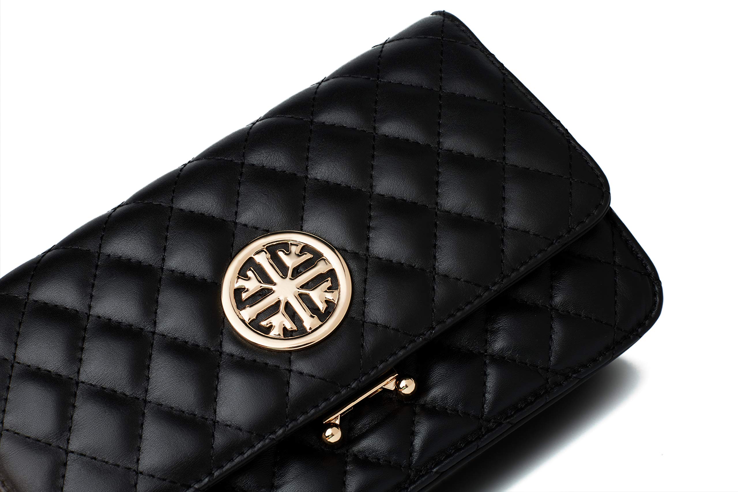 Women Genuine Leather Shoulder Bag Ladies Fashion Clutch Purses Quilted Crossbody Bags With Chain - Quilted Black