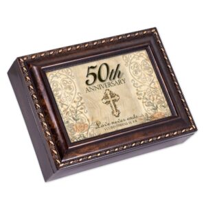 cottage garden 50th anniversary celebrate burlwood rope trim jewelry music box plays canon in d