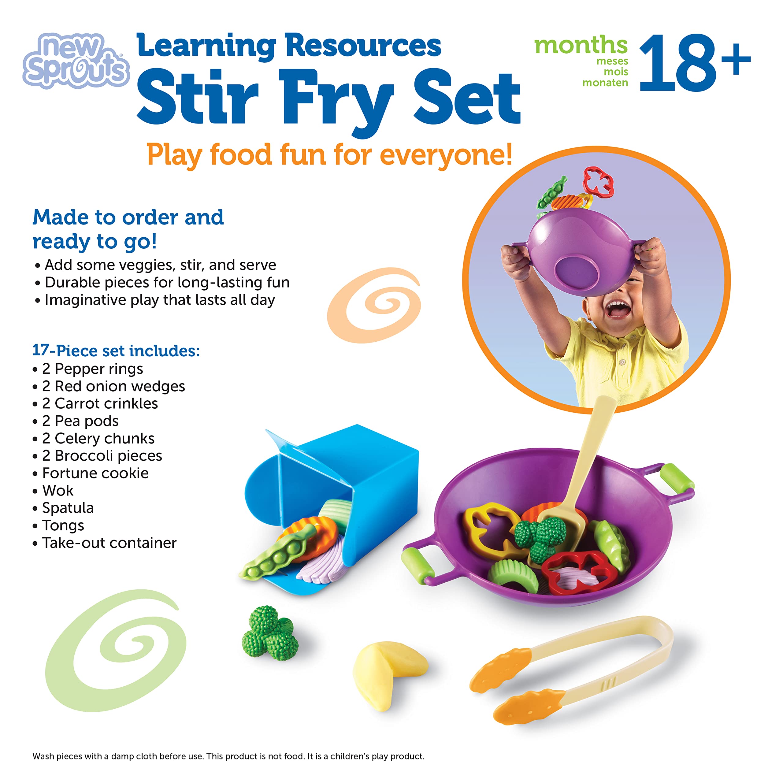 Learning Resources New Sprouts Stir Fry Play Food Set, Toy Wok, Pretend Play Toys for Toddlers, Kitchen Toys, 17 Piece Set, Ages 18 mos+