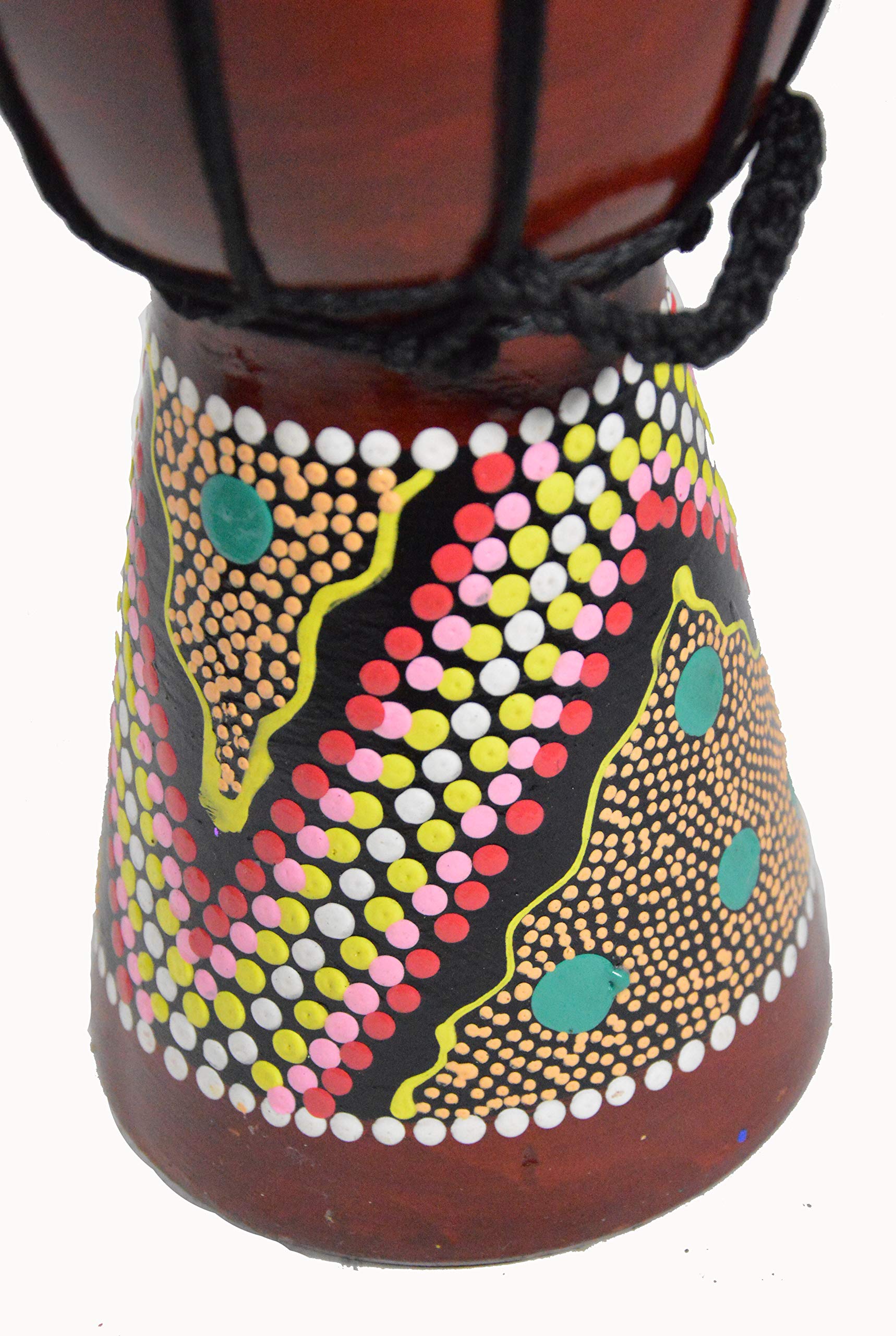 11" DJEMBE DRUM BONGO HAND CARVED AFRICAN ABORIGINAL DOT ART DESIGN