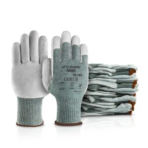 Ansell ActivArmr 70-765 Heat-Resistant Industrial Kevlar Gloves w/Leather Palm for Auto, Machinery, Fabrication - Size 11, Grey (12 Pairs)