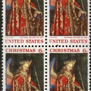 Christmas Angel Gabriel "The Annunciation" by Jan Van Eyck (Scott #1363) Block of 4 x 6¢ US Postage Stamps