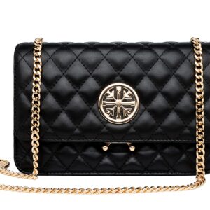 Women Genuine Leather Shoulder Bag Ladies Fashion Clutch Purses Quilted Crossbody Bags With Chain - Quilted Black