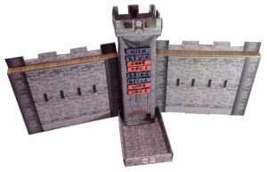 castle keep dice tower, 2 castle wall dm screens with magnetic initiative turn tracker