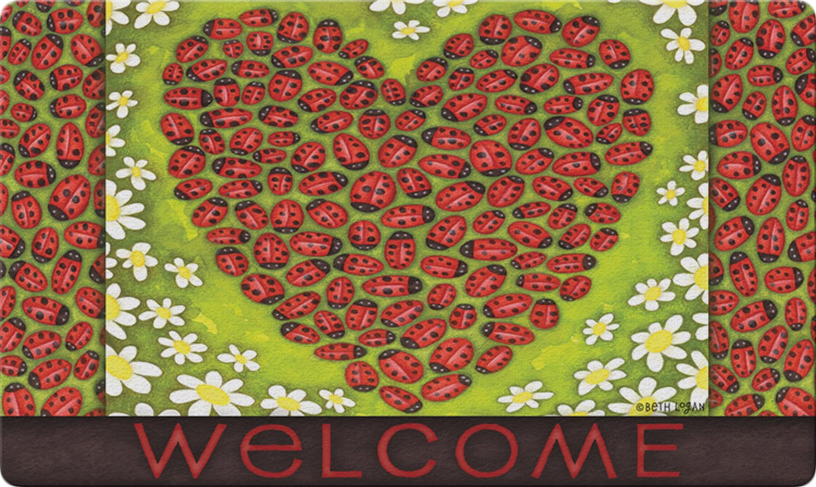 Toland Home Garden 800003 Ladybug Heart Summer Door Mat 18x30 Inch Welcome Outdoor Doormat for Entryway Indoor Entrance