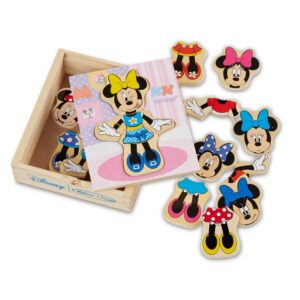 melissa & doug disney minnie mouse mix and match dress-up wooden play set (18 pcs) - minnie mouse toys for disney fans, fashion puzzle travel toys for kids ages 3+