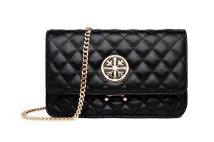 women genuine leather shoulder bag ladies fashion clutch purses quilted crossbody bags with chain - quilted black