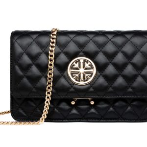 Women Genuine Leather Shoulder Bag Ladies Fashion Clutch Purses Quilted Crossbody Bags With Chain - Quilted Black