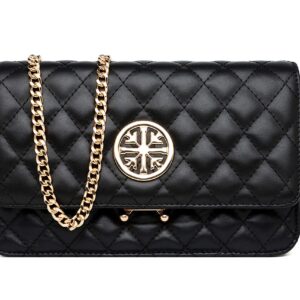 Women Genuine Leather Shoulder Bag Ladies Fashion Clutch Purses Quilted Crossbody Bags With Chain - Quilted Black