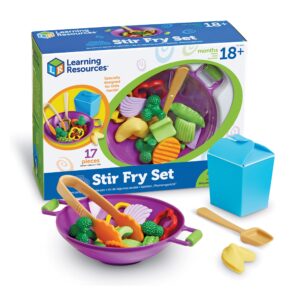 learning resources new sprouts stir fry play food set, toy wok, pretend play toys for toddlers, kitchen toys, 17 piece set, ages 18 mos+