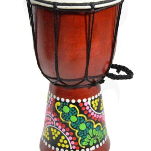 11" DJEMBE DRUM BONGO HAND CARVED AFRICAN ABORIGINAL DOT ART DESIGN