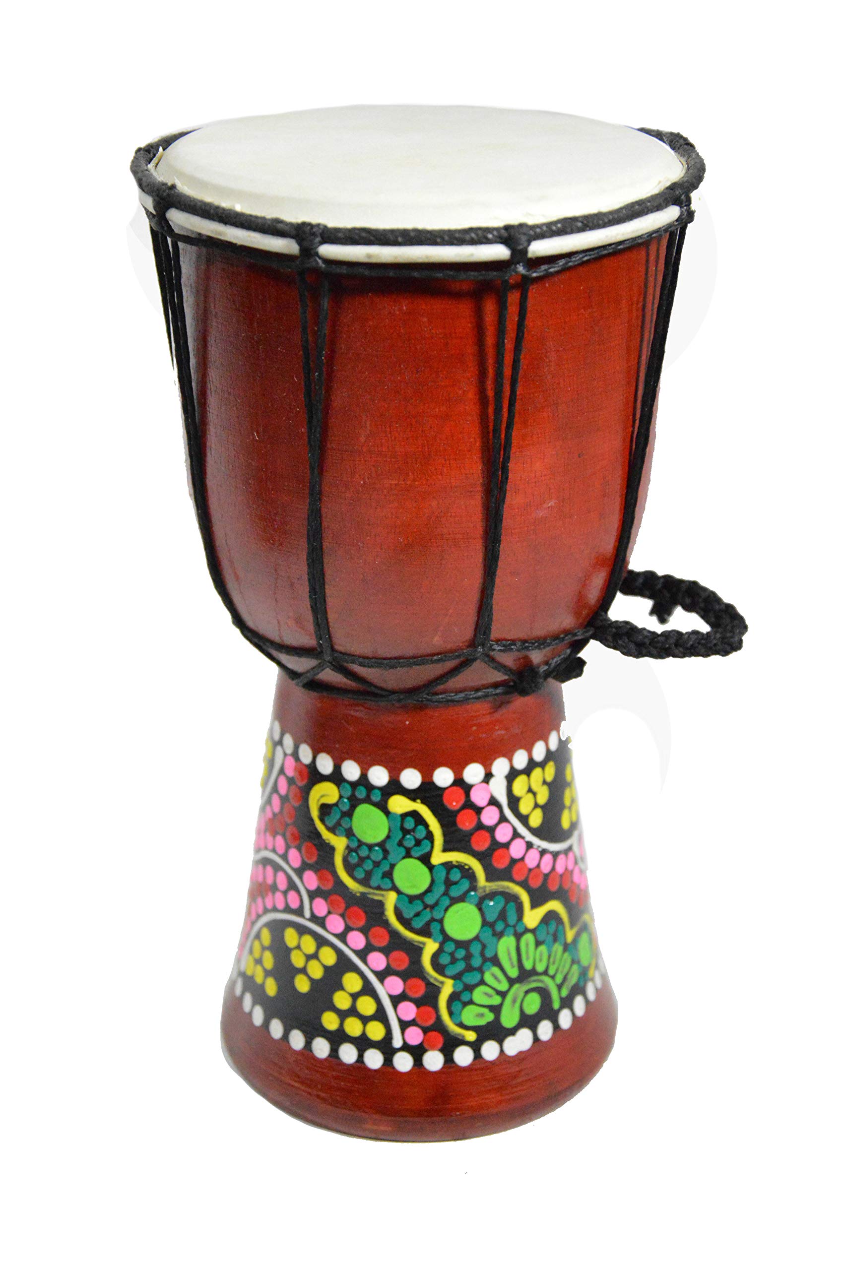 11" DJEMBE DRUM BONGO HAND CARVED AFRICAN ABORIGINAL DOT ART DESIGN