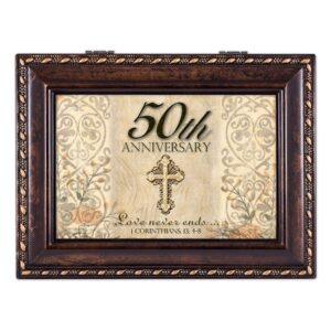 Cottage Garden 50th Anniversary Celebrate Burlwood Rope Trim Jewelry Music Box Plays Canon in D