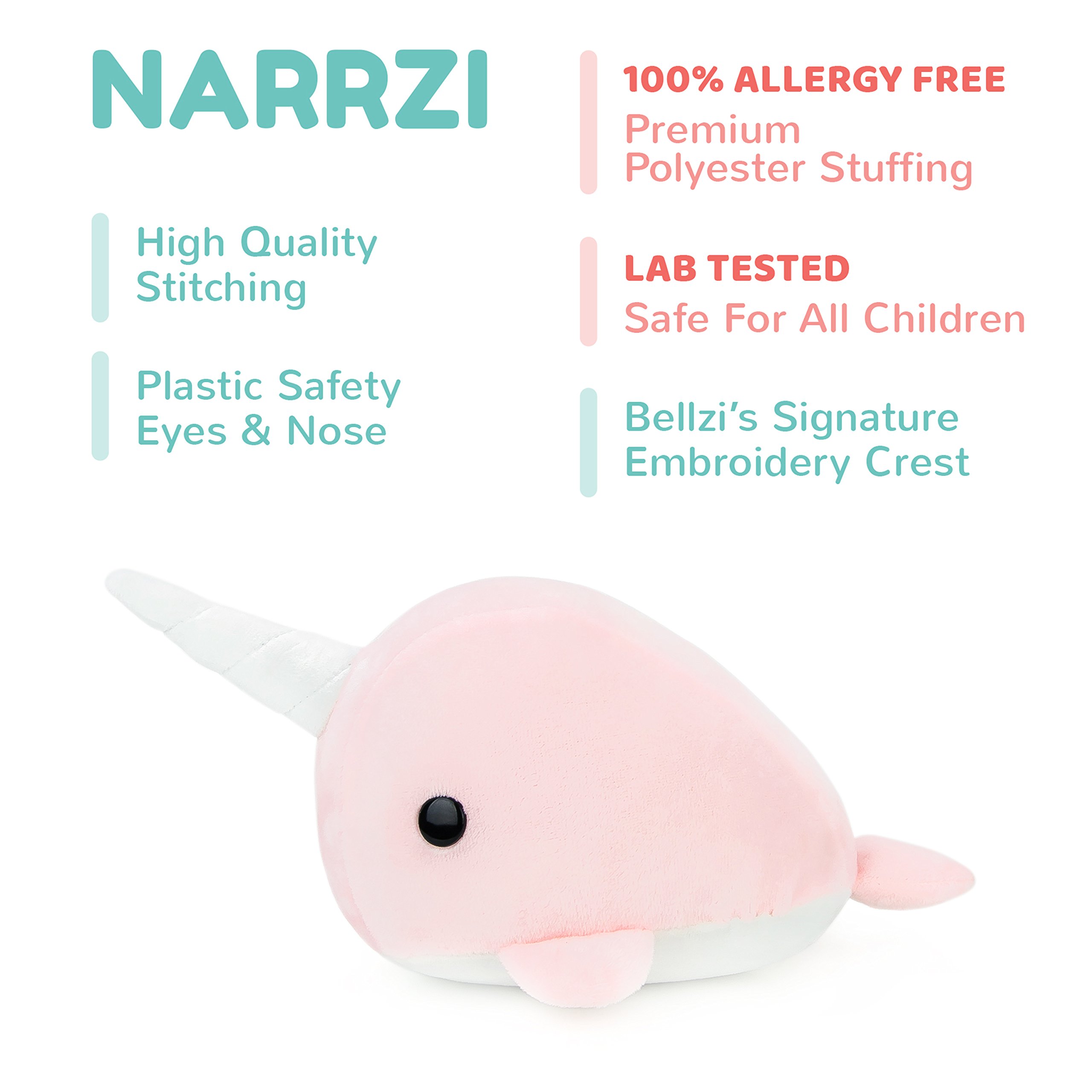 Bellzi Pink Narwhal Stuffed Animal Plushie - Soft Kawaii Plush Toy - Cute Plushies for All Ages - Narwhali