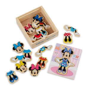 Melissa & Doug Disney Minnie Mouse Mix and Match Dress-Up Wooden Play Set (18 pcs) - Minnie Mouse Toys For Disney Fans, Fashion Puzzle Travel Toys For Kids Ages 3+