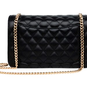 Women Genuine Leather Shoulder Bag Ladies Fashion Clutch Purses Quilted Crossbody Bags With Chain - Quilted Black