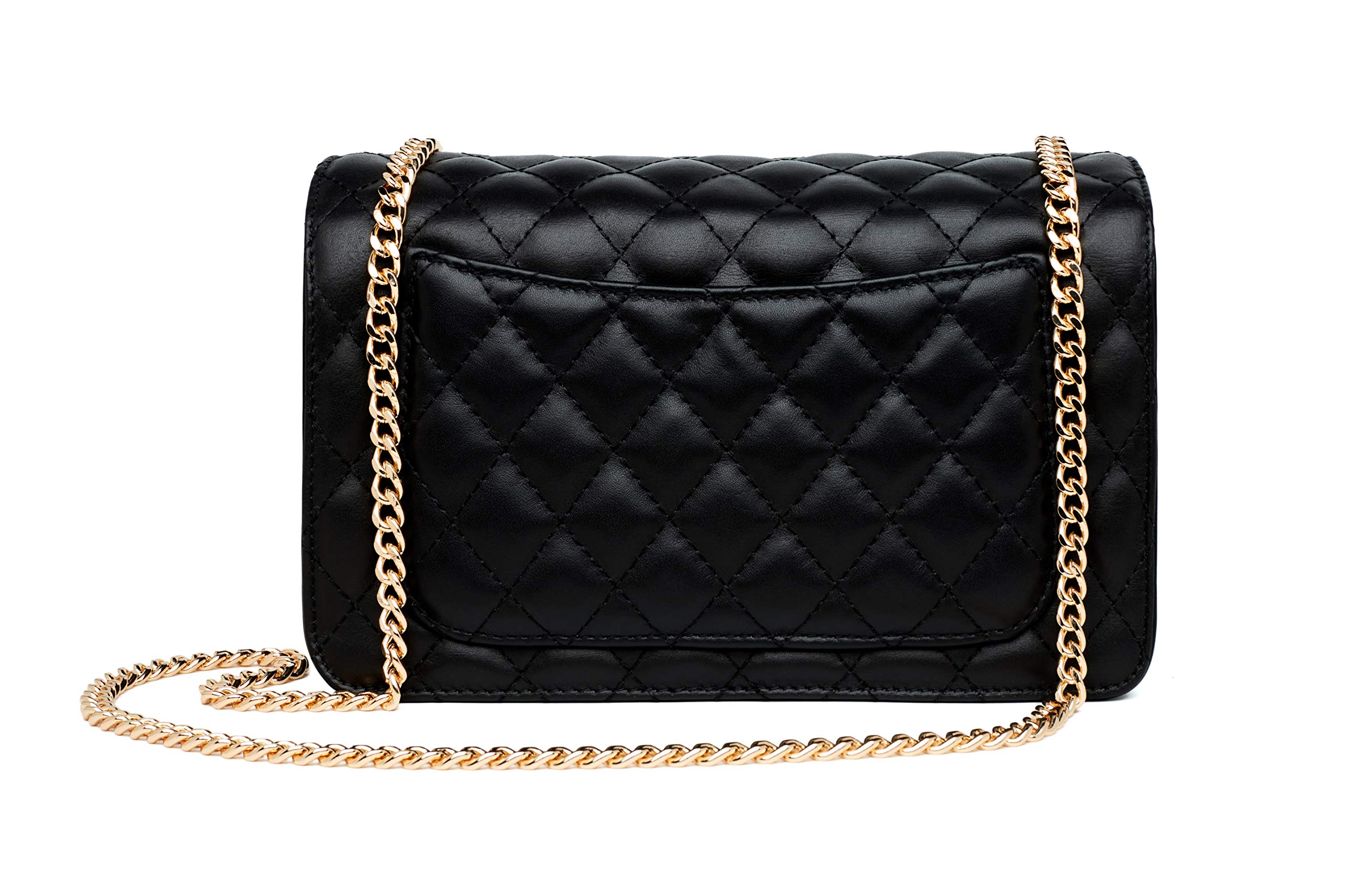 Women Genuine Leather Shoulder Bag Ladies Fashion Clutch Purses Quilted Crossbody Bags With Chain - Quilted Black