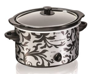 hamilton beach 804904219250 33237 patterned oval slow cooker, 3-quart, silver