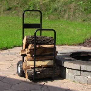 Sunnydaze Outdoor Firewood Log Cart with Pneumatic Tires - Black Steel Rolling Wood Carrier