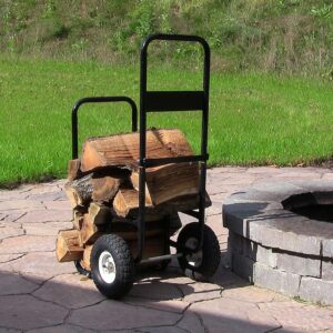 Sunnydaze Outdoor Firewood Log Cart with Pneumatic Tires - Black Steel Rolling Wood Carrier