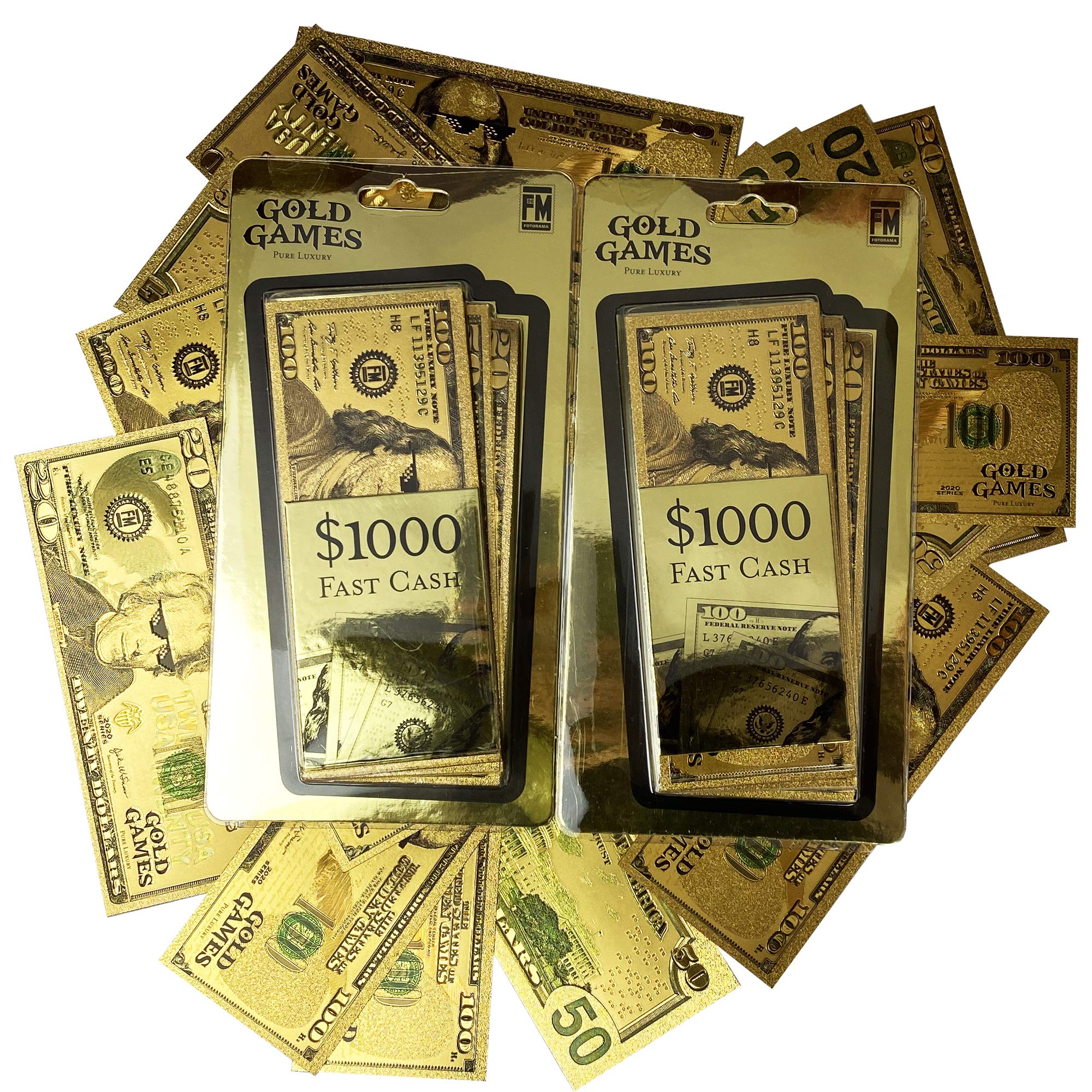 Gold Games Gold Cash, Fake Money, 1000 Dollars of Various Waterproof Gold Bills with Different Faces, Games, Entertainment