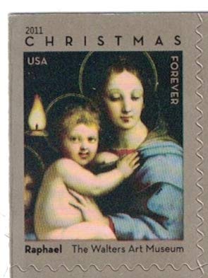 Christmas Madonna of the Candelabra by Raphael Book of 20 Forever Postage Stamps Scott 4570a