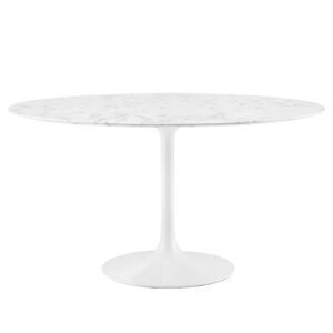 modway lippa 54" mid-century dining table with round artificial marble top in white