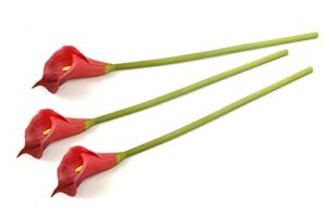 dii 3 piece artificial cala lily - natural silk flowers for bridal bouquet, home decoration, diy, arts & crafts project, garden, office decor, centerpiece décor - red